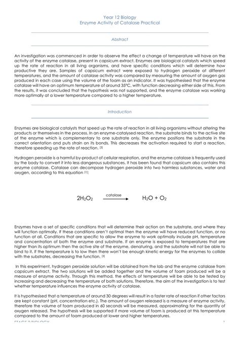 Effect Of Enzyme Practical Biology Year 12 Sace Thinkswap