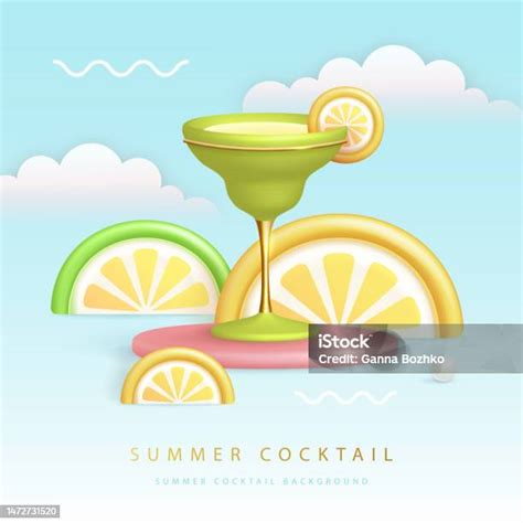3d 플라스틱 칵테일과 열대 과일이 있는 여름 칵테일 파티 포스터 벡터 그림 0명에 대한 스톡 벡터 아트 및 기타 이미지 0