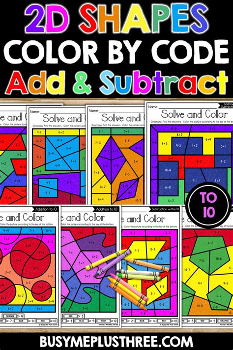 2d Shapes Color By Code Addition And Subtraction To 10 Coloring Pages