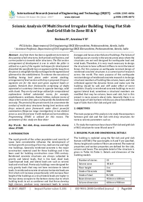 Pdf Seismic Analysis Of Multi Storied Irregular Building Using Flat Slab And Grid Slab In Zone