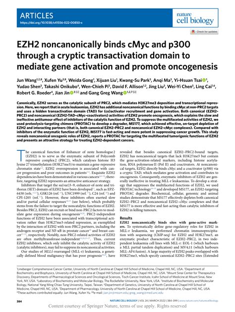 Ezh2 Noncanonically Binds Cmyc And P300 Through A Cryptic Transactivation Domain To Mediate Gene