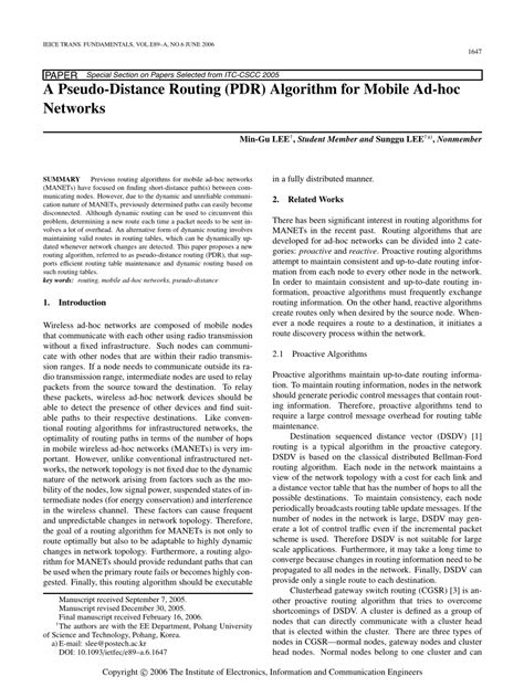 Pdf A Pseudo Distance Routing Pdr Algorithm For Mobile Ad Hoc Networks
