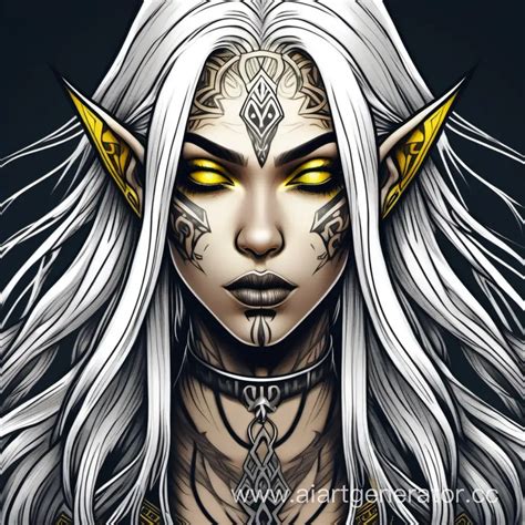 Mystical Elf Assassin With White Hair And Yellow Eyes Ai Art Generator