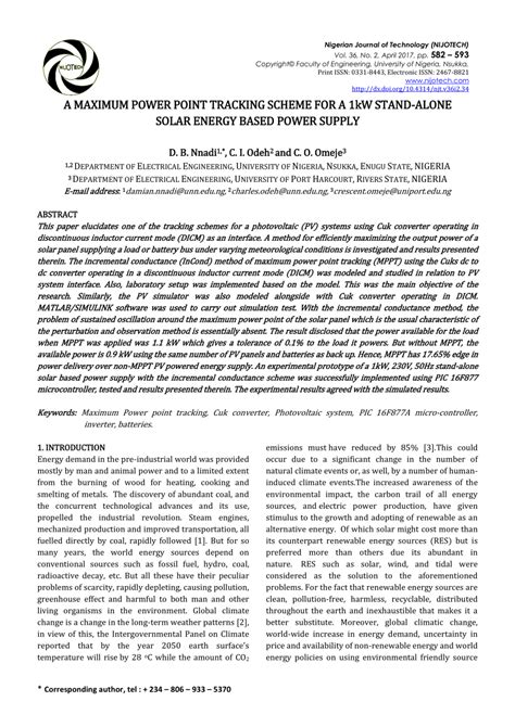 Pdf A Maximum Power Point Tracking Scheme For A 1kw Stand Alone Solar Energy Based Power Supply