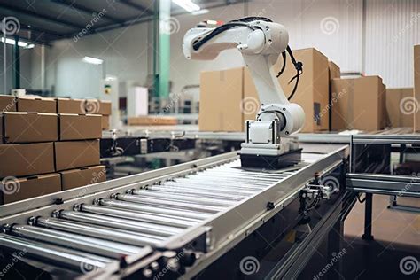 Packaging And Sorting Robot Working Tirelessly In Busy Warehouse Packaging Goods To Be Shipped