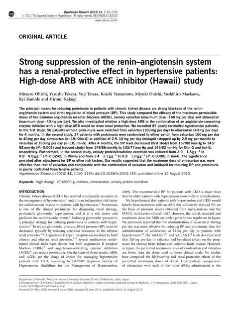 Angiotensin System Has A Renal Protective Effect In Hypertensive