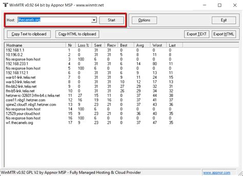 How To Use WinMTR Under Windows Knowledgebase Thecamels