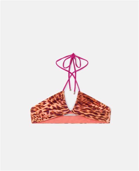 Women Pink Blurred Cheetah Print Triangle Bikini Top Stella Mccartney Au