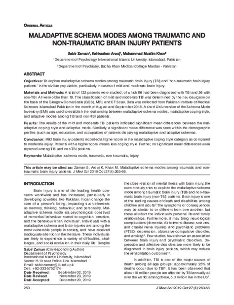 Pdf Maladaptive Schema Modes Among Traumatic And Non Traumatic Brain