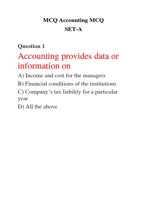 Accounting Mcqs Pdf Debits And Credits Balance Sheet
