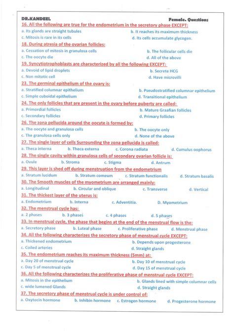 SOLUTION Histo Mcq Female Genital System Reproductive Physio Midterm Exam With Solution Faculty