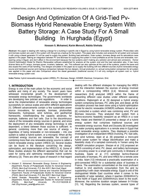 Design And Optimization Of A Grid Tied Pv Biomass Hybrid Renewable