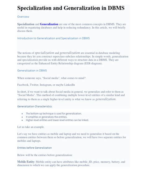 Specialization And Generalization Pdf Databases Application Software