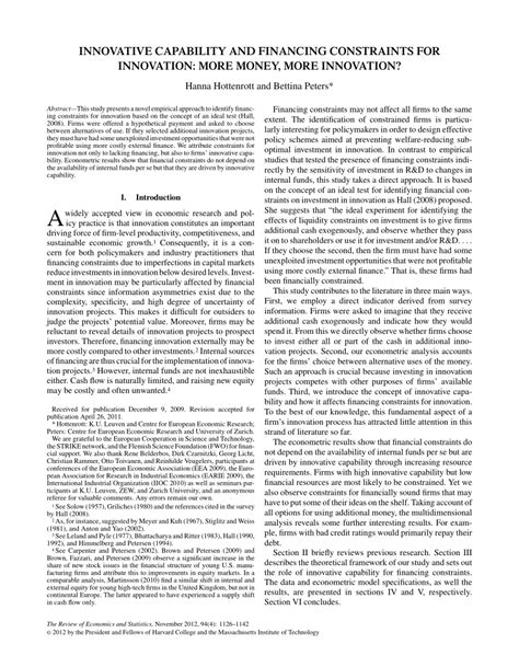 Pdf Innovative Capability And Financing Constraints For Innovation More Money More Innovation