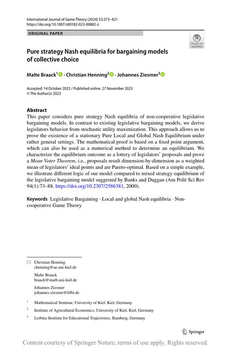 Pdf Pure Strategy Nash Equilibria For Bargaining Models Of Collective Choice