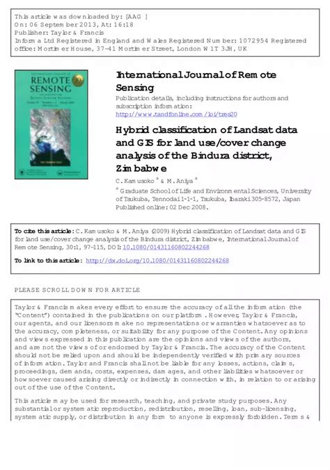 PDF Hybrid Classification Of Landsat Data And GIS For Land Use Cover Change Analysis Of The