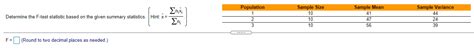 solved population determine the f test statistic based on