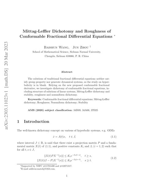 Pdf Mittag Leffler Dichotomy And Roughness Of Conformable Fractional Differential Equations