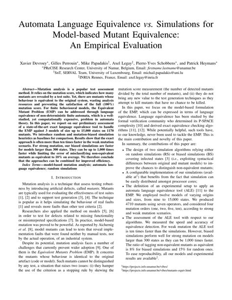 Pdf Automata Language Equivalence Vs Simulations For Model Based Mutant Equivalence An