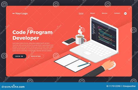 Mock Up Design Website Flat Design Concept Coding And Programming Developer Vector Illustration