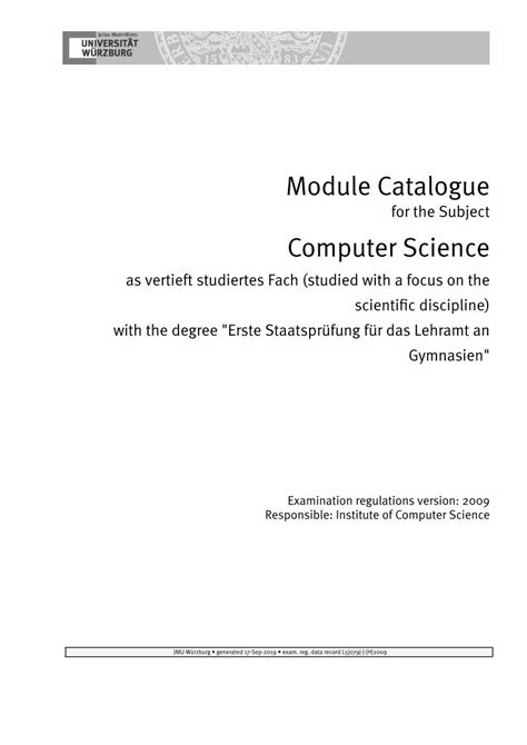 Pdf Module Catalogue Uni Wuerzburgde · Advanced Topics Of Didactic Of Informatics 65