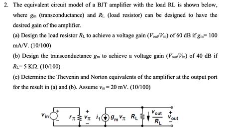 Solved The Equivalent Circuit Model Of A Bjt Amplifier With