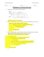Worksheet 4 2 1D Array Exercises ANSWERS Pdf AP Computer Science 1D Array Exercises Name