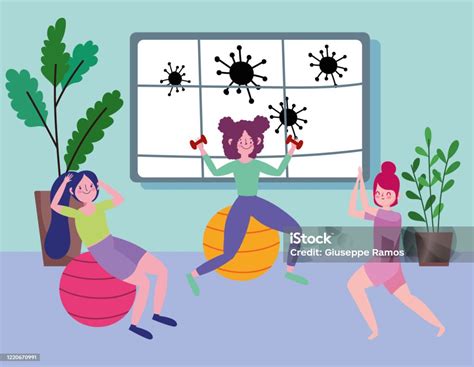 볼 무게와 요가와 함께 방 훈련에서 미소 소녀 집에서 운동 가냘픈에 대한 스톡 벡터 아트 및 기타 이미지 가냘픈 가정의 방 공 스포츠 장비 Istock