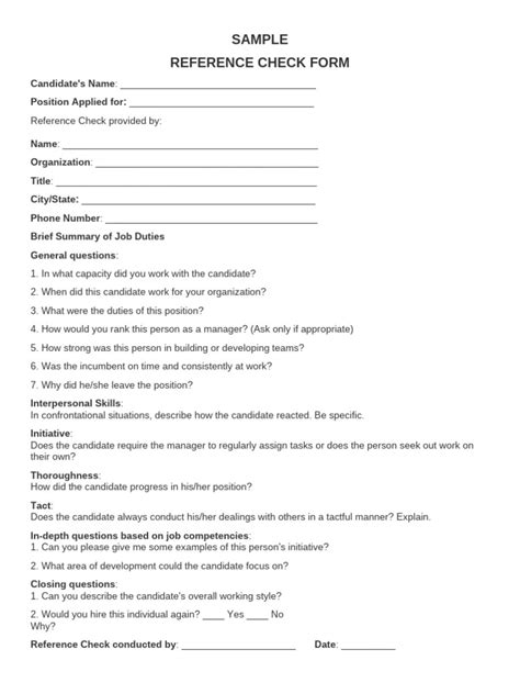 Reference Check Form Pdf