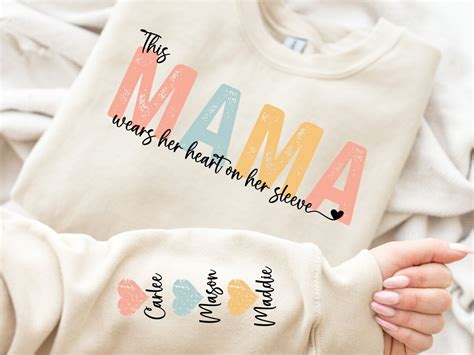 This Mama Wears Her Heart On Her Sleeve PNG SVG With Customizable Font Personalized Sleeve
