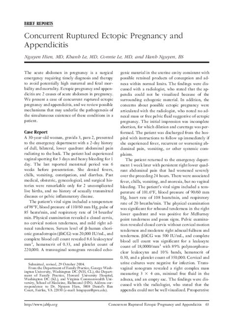 Pdf Concurrent Ruptured Ectopic Pregnancy And Appendicitis