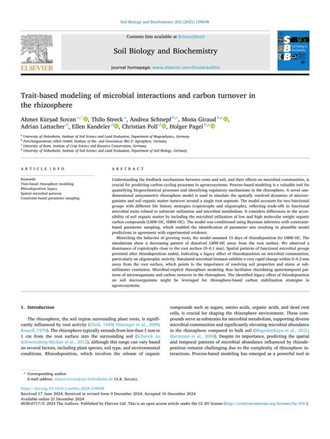 Pdf Trait Based Modeling Of Microbial Interactions And Carbon Turnover In The Rhizosphere