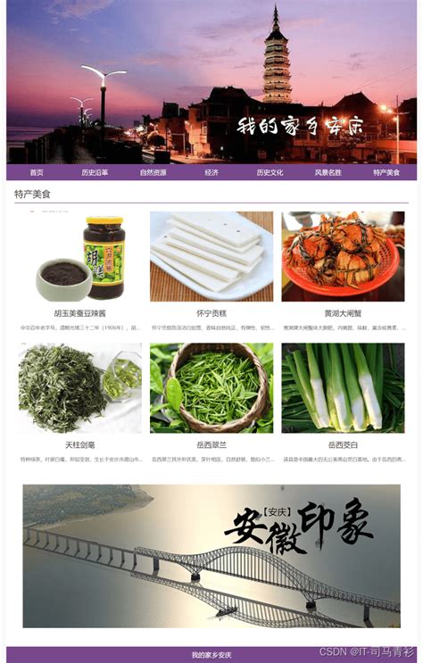 Html静态网页作业——关于我的家乡介绍安庆景点html网页制作家乡历史沿革 Csdn博客