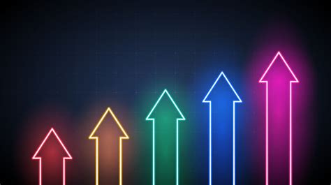파란색 배경에 주식 시장에서 화살표 그래프를 이동 성장 금융 차트의 네온 빛 성장 개념에 대한 스톡 벡터 아트 및 기타 이미지 성장 개념 네온 형광색의 Istock