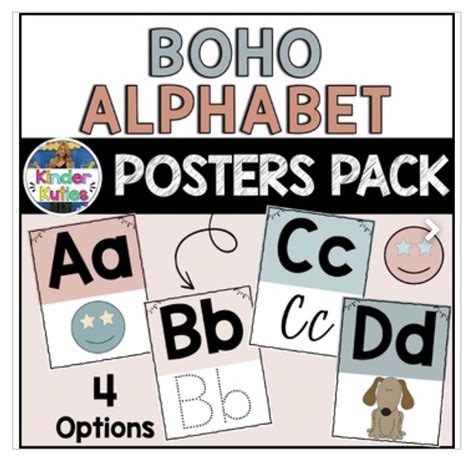 Pastel And Boho Theme Alphabet Posters Pack 4 Options Back To School Classroom Decor