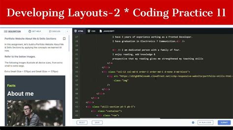 Coding Practice 11 Developing Layouts 2 Portfolio Website About Me And Skills Sections