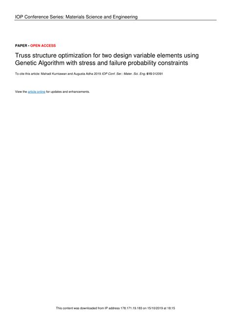 Pdf Truss Structure Optimization For Two Design Variable Elements