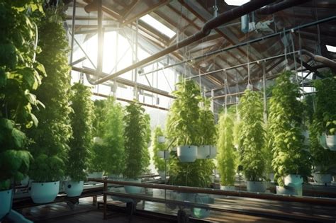 Premium AI Image Automated Watering System In A Hydroponic Greenhouse Created With Generative Ai