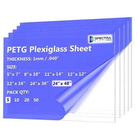 Spectra Glass 5 Pack 24” X 48” 040” Thick Clear Petg Plexiglass