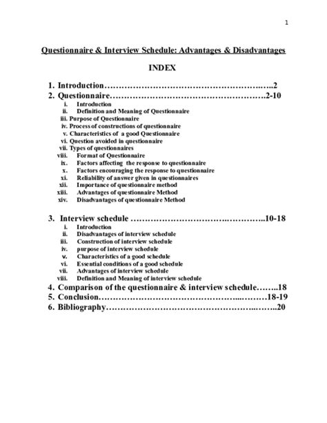 Doc Questionnaire And Interview Schedule Advantages And Disadvantages Index