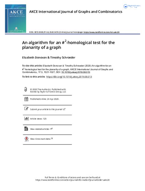 Pdf An Algorithm For An 𝓁2 Homological Test For The Planarity Of A Graph Elizabeth Donovan