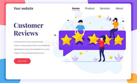 Landing Page Design Concept Of Customer Reviews Concept People Giving Five Stars Rating And