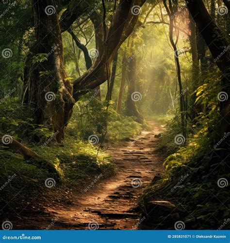 A Forest Path In A Dense Forest Stock Illustration Illustration Of