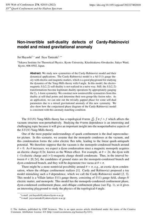 Pdf Non Invertible Self Duality Defects Of Cardy Rabinovici Model And Mixed Gravitational Anomaly