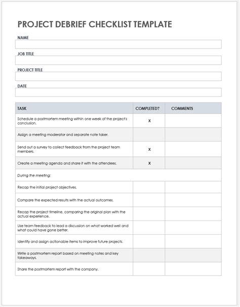Project Management Debrief Template
