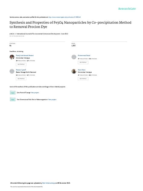 Synthesis And Properties Of Fe3o4 Nanoparticles By Pdf Adsorption Nanoparticle