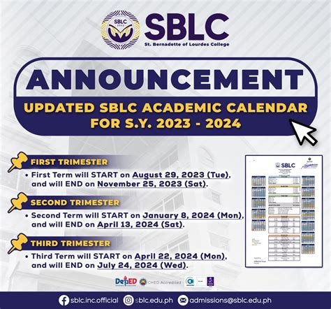 Sblc Sblc Announcement 📣 Updated Sblc Academic Calendar