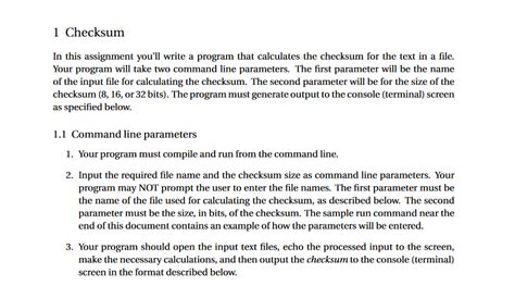Solved 1 Checksum In This Assignment Youll Write A Program