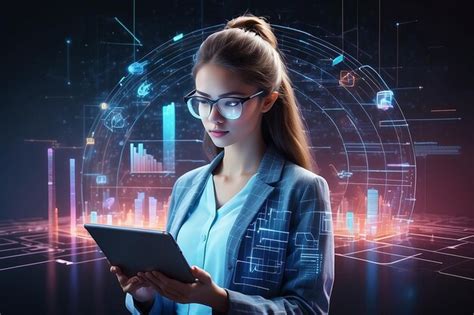 Premium Photo Software Coding Hologram And Woman On Tablet Thinking